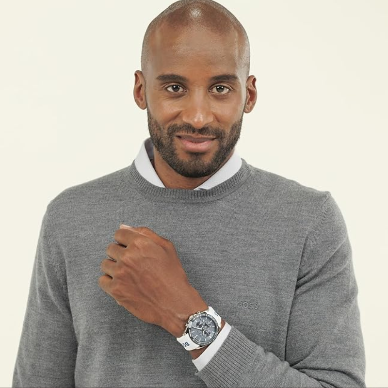 Hugo Boss Men's STRIKE Chronograph Silicone Band Blue-White Watch - My ...